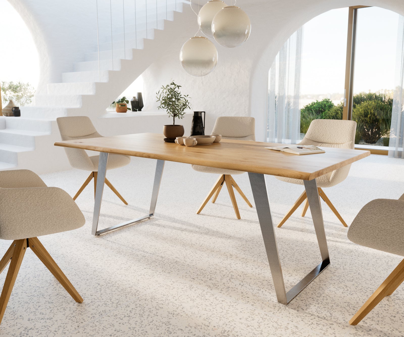 Dining Table Olympus Live Edge 200cm Oak Wood Natural Slanted Frame St