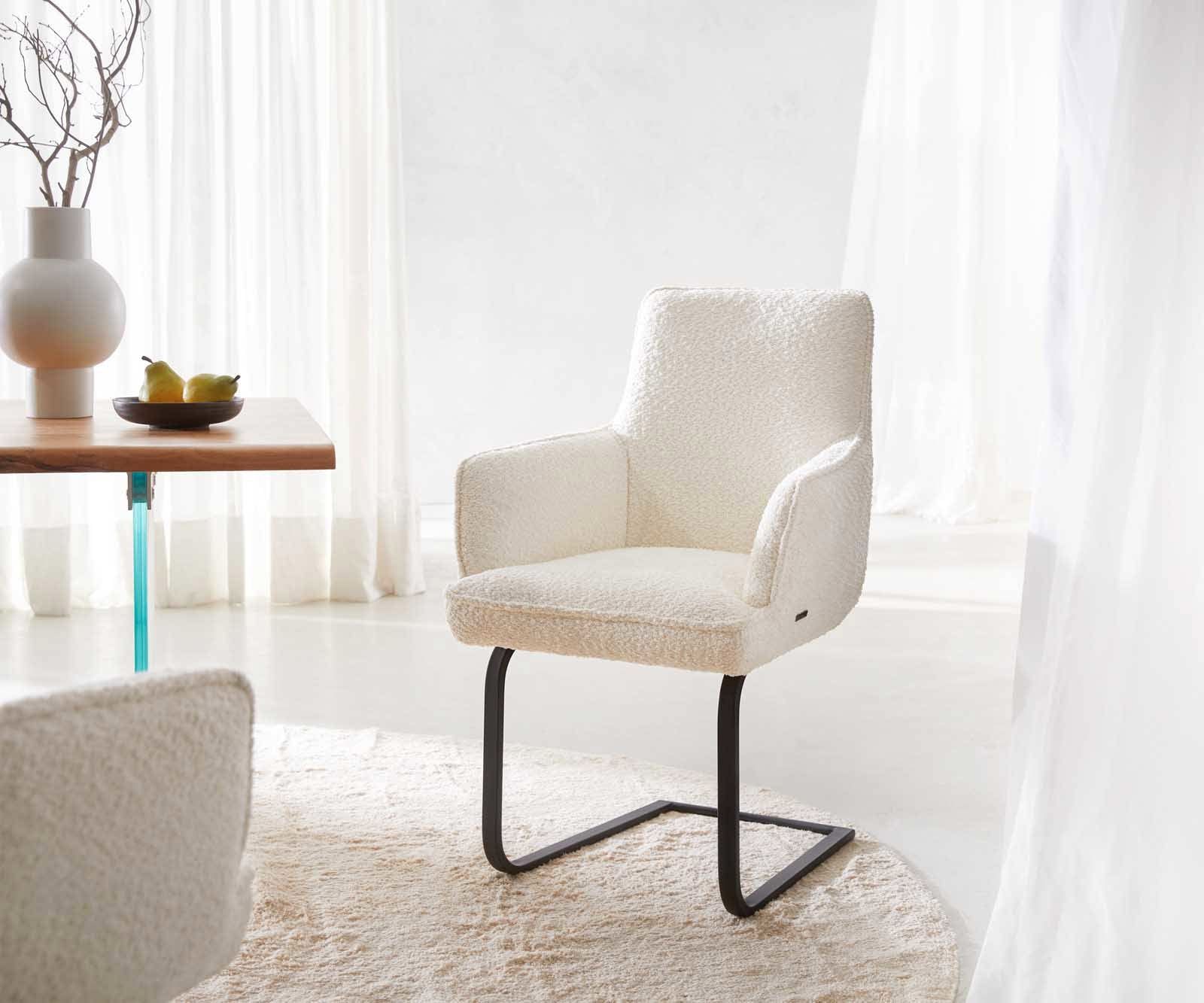 Dining Chair Heira Bouclé White Cantilever Flat Base Black Pocket Spri