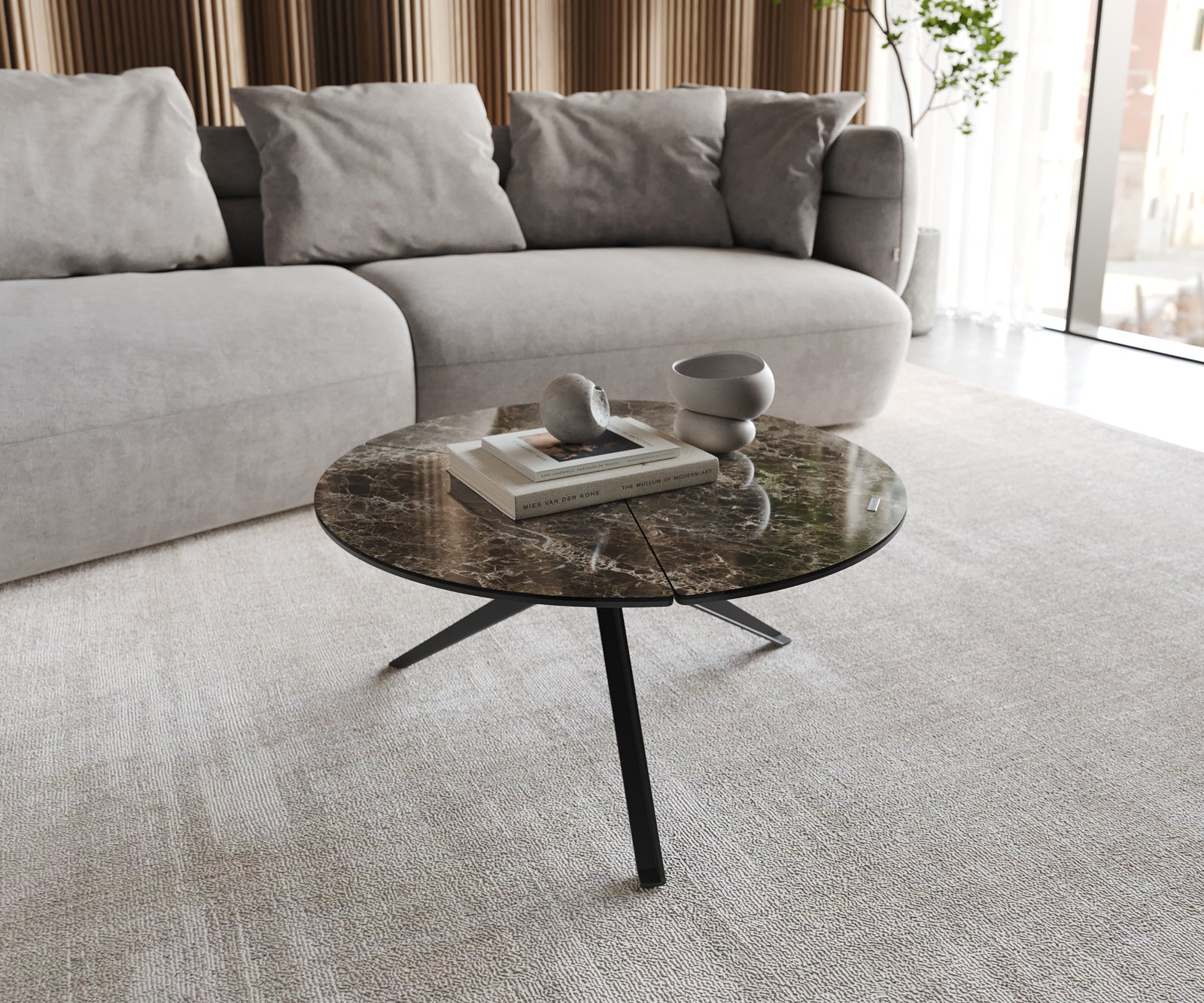 Coffee Table Delron 70x70cm Ceramic Emperador Extra Lucidato Brown Met