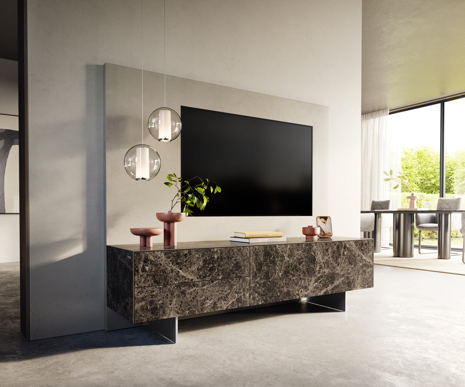 TV Stand Cuor 180cm Ceramic Emperador Extra Lucidato 1 Flap Door 2 Dra