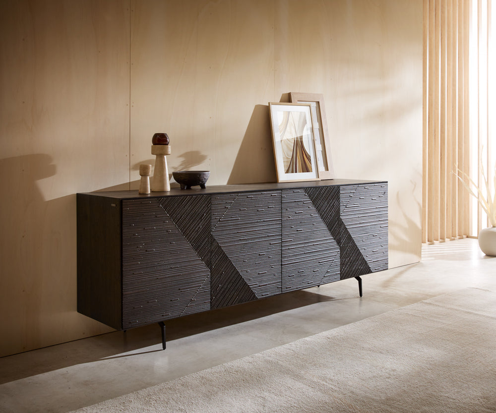 Sideboard Tereos 200cm Ash Wood Dark Brown 4 Doors Angled Feet Black