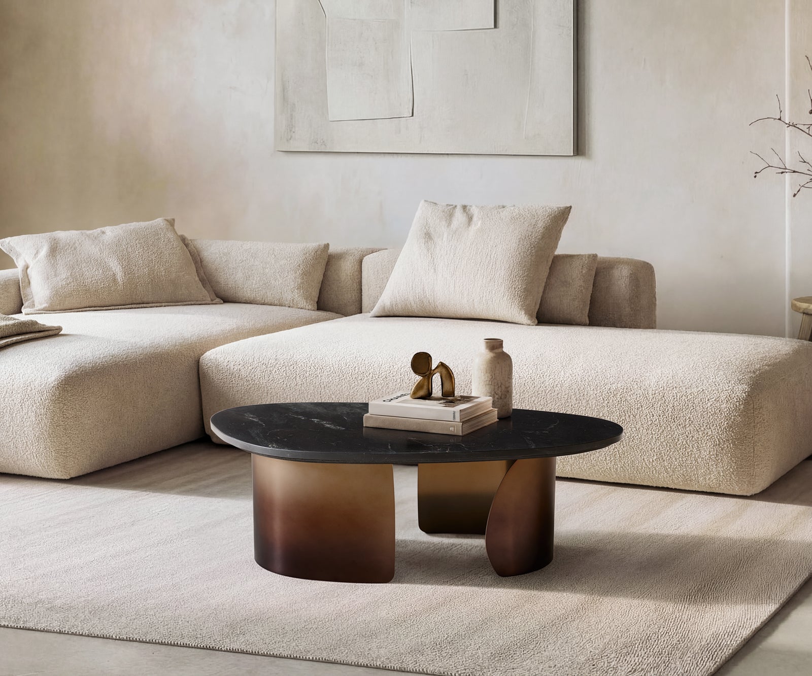 Coffee Table Marvello 100x50cm Marble Black Metal Frame Gold