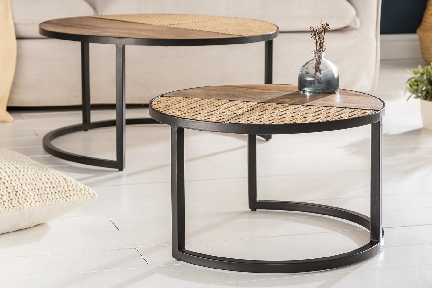 Set Of 2 Round Nesting Coffee Tables Vienna 50cm/70cm Mango Wood Natur