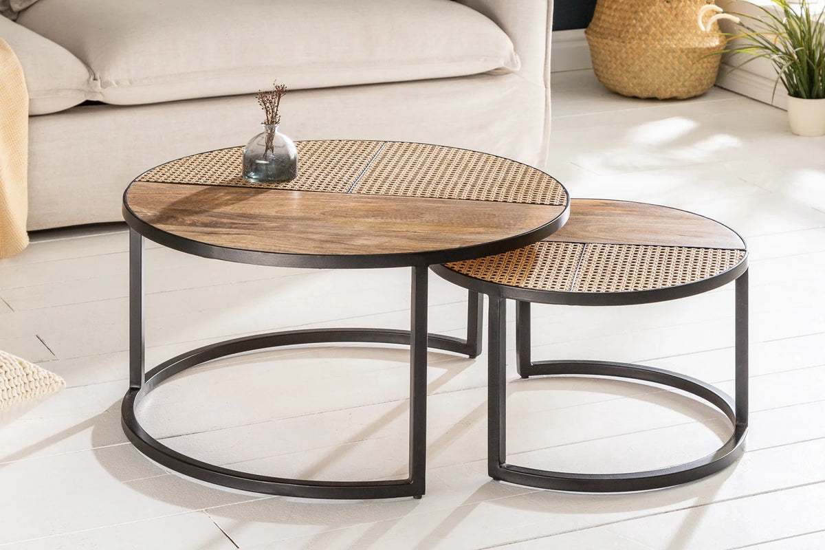 Set Of Two Round Nesting Coffee Tables Vienna 50cm/70cm Mango Wood Nat